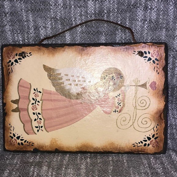 Vintage | Accents | Vintage Hand Painted Slate With Angel Leather Strap ...